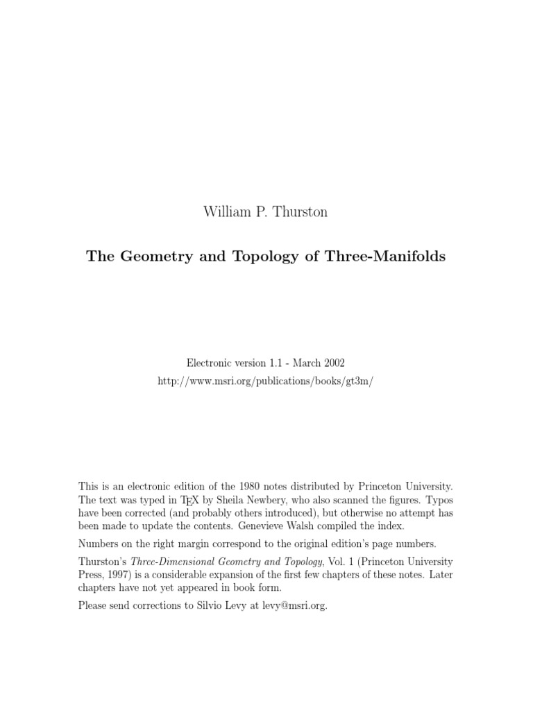 Geometry and 3-Manifolds | PDF | Hyperbolic Geometry | Manifold