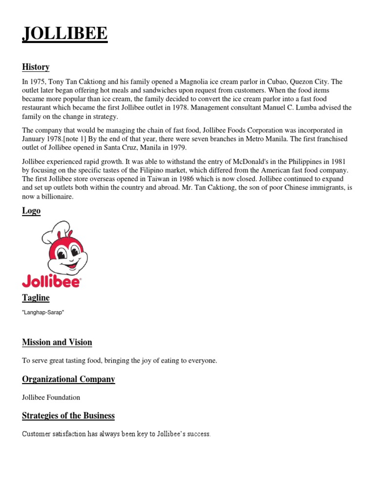 Jollibee: History | PDF | San Miguel Corporation | Companies Of The ...