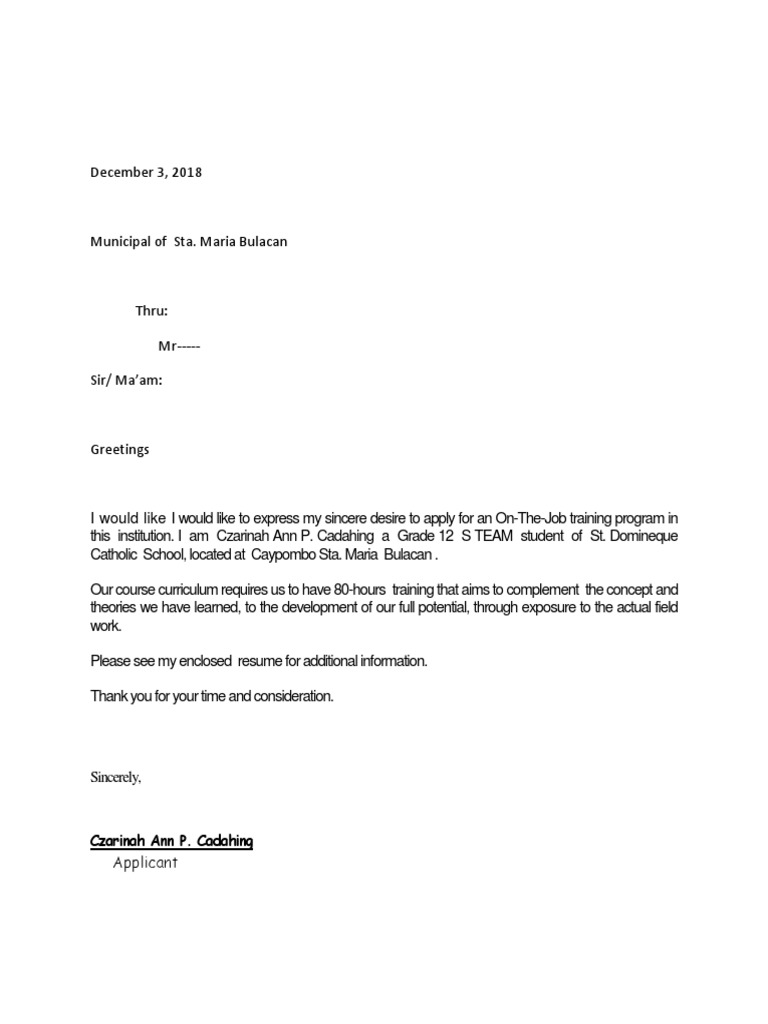 On-The-Job Training Application Letters | PDF