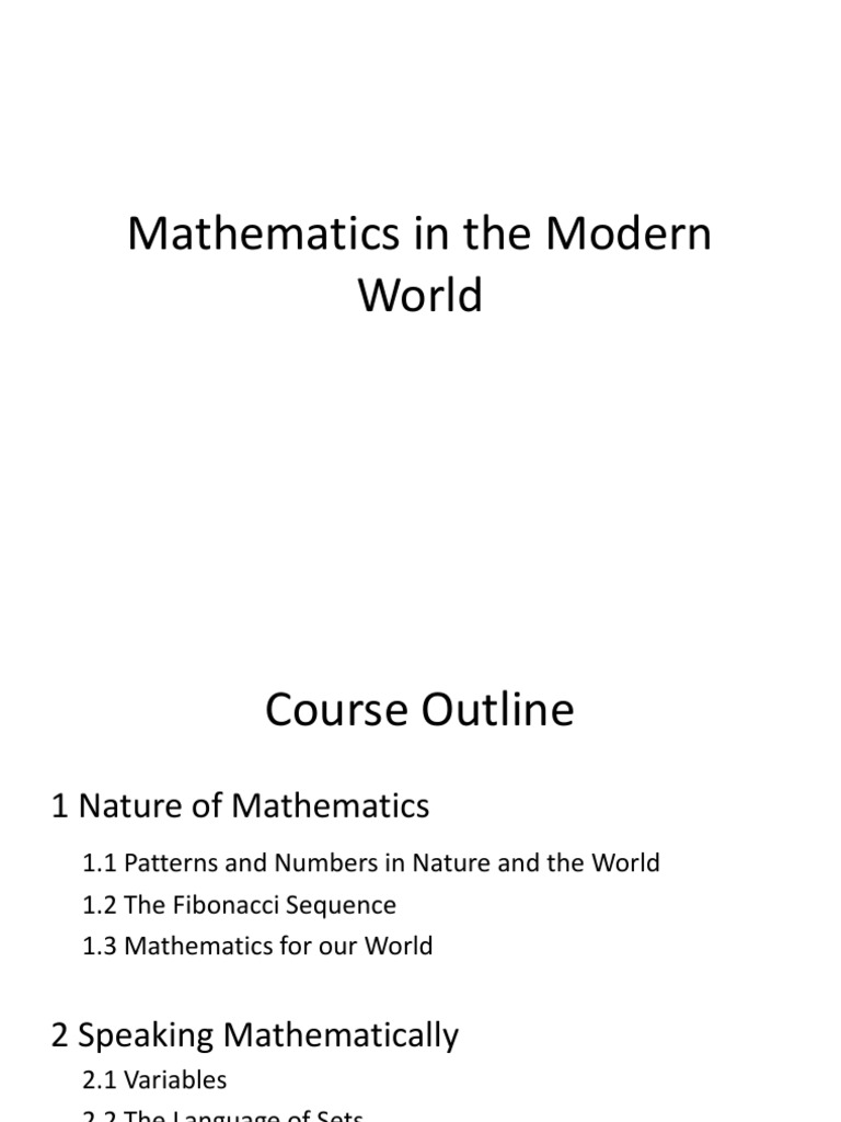 Mathematics in the Modern World Outline | PDF | Set (Mathematics) | Integer