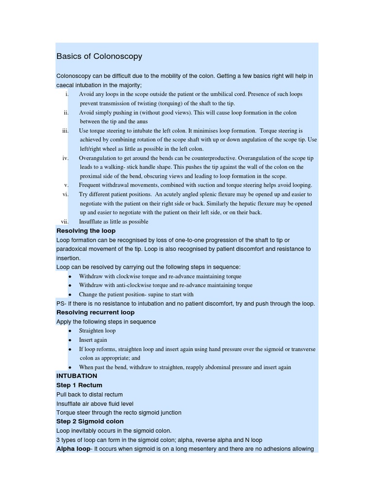 Basics of Colonoscopy: Resolving The Loop | PDF | Large Intestine | Abdomen