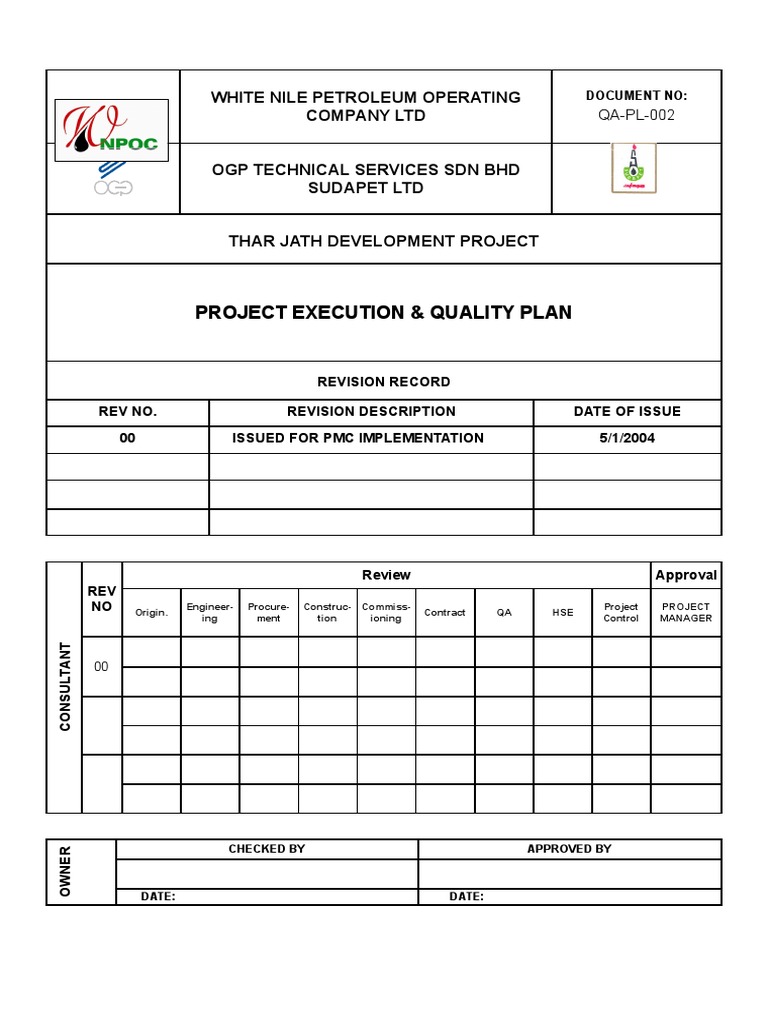 Project Execution & Quality Plan | Project Management | Verification ...