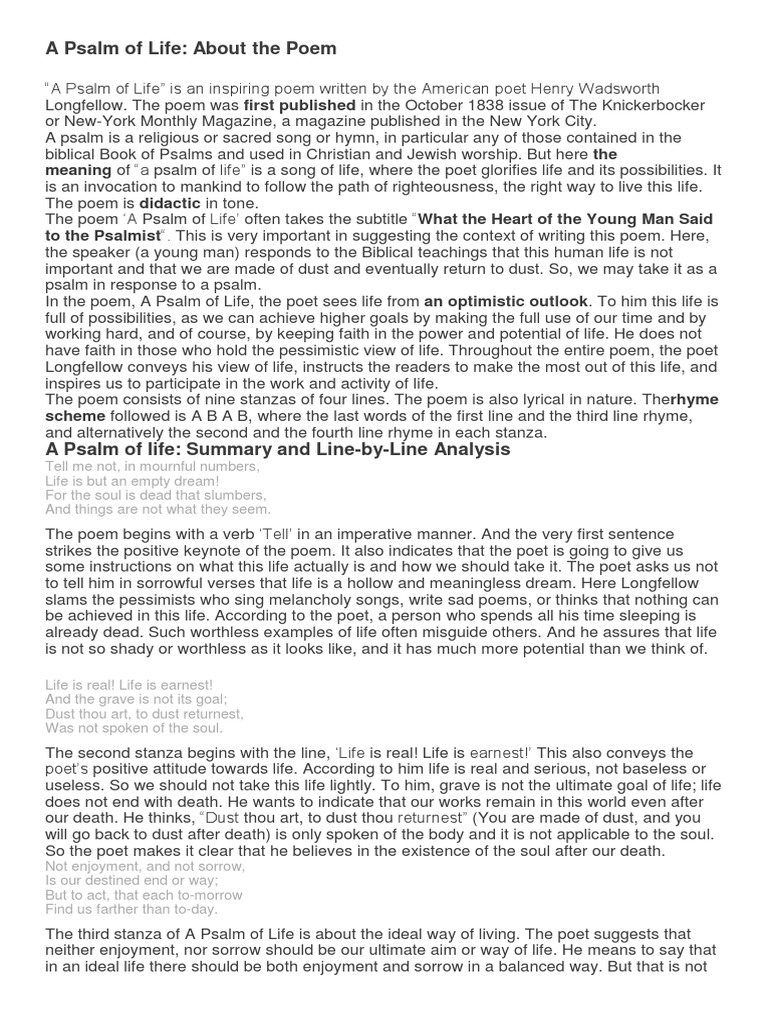 A Psalm of Life: About The Poem | PDF