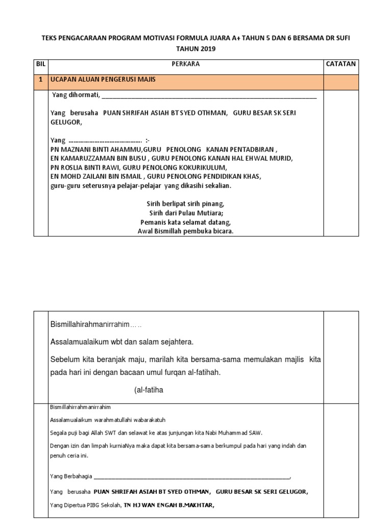 Teks MC Program Slot 3 Motivasi | PDF