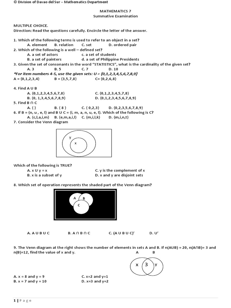 MATHEMATICS 7 Summative Test | PDF | Fraction (Mathematics) | Numbers