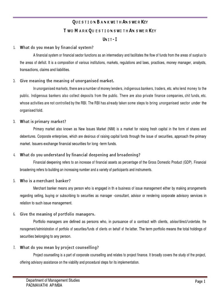 Management Studies Question Bank & Answers | PDF | Investment Fund ...