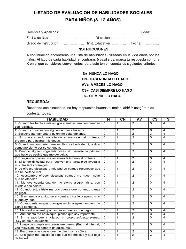 Test de Habilidades Sociales | PDF | Violencia
