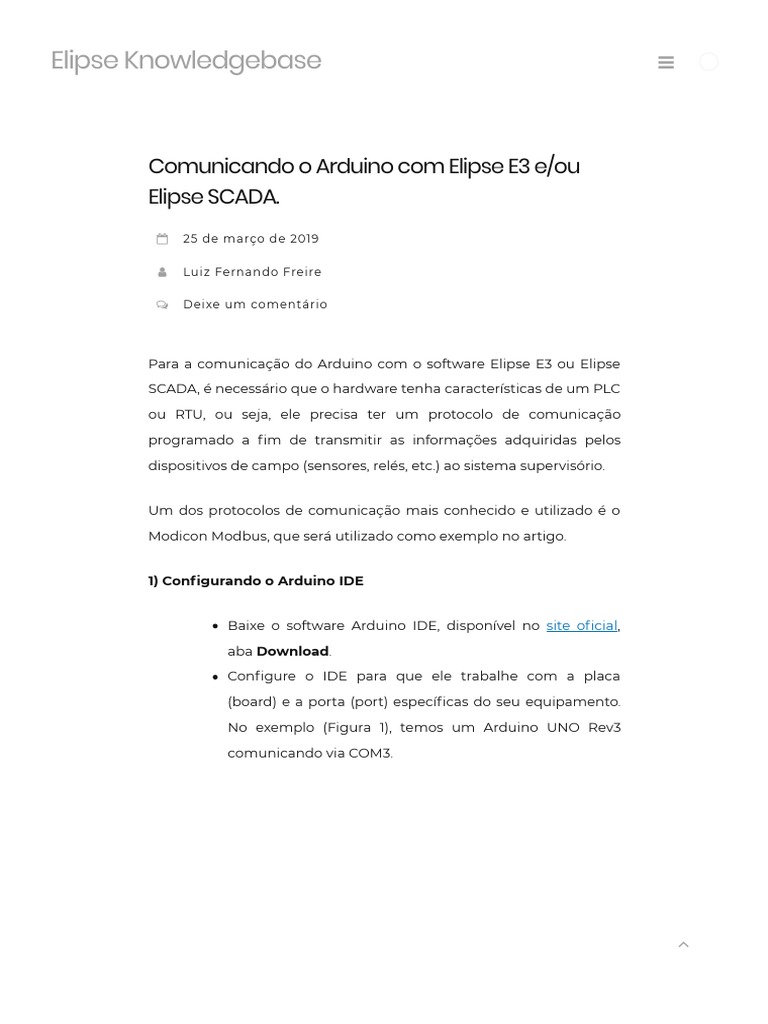 Comunicando o Arduino Com Elipse E3 E - Ou Elipse SCADA. - Elipse Knowledgebase | PDF | Scada ...