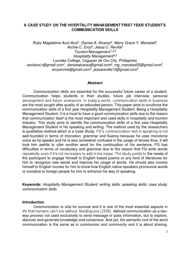 A Case Study On The Hospitality Management First Year Student | PDF ...