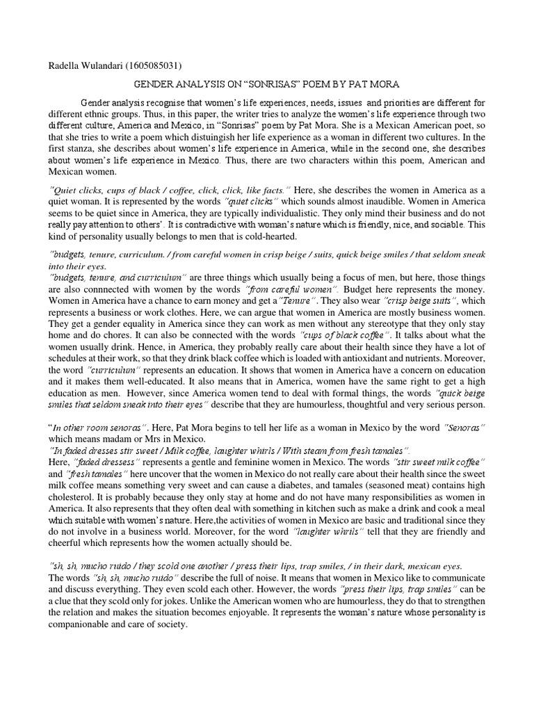 Gender Analysis On Sonrisas Poem | PDF | Poetry
