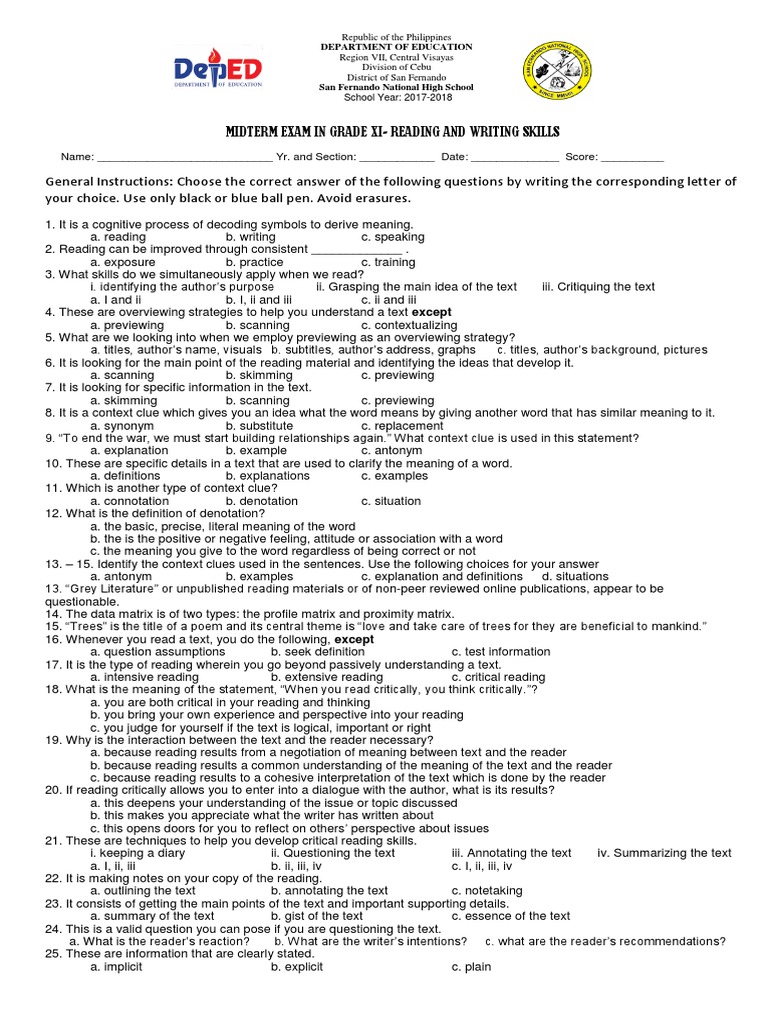 Reading and Writing Midterm Exam | PDF | Speed Reading | Argument Reading and Writing Midterm Exam | PDF | Speed Reading | Argument