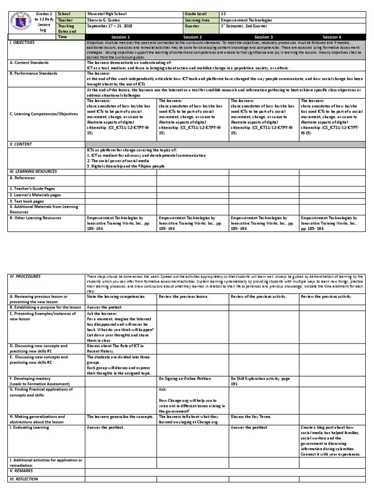 Session 1 Session 2 Session 3 Session 4: I. Objectives | PDF ...