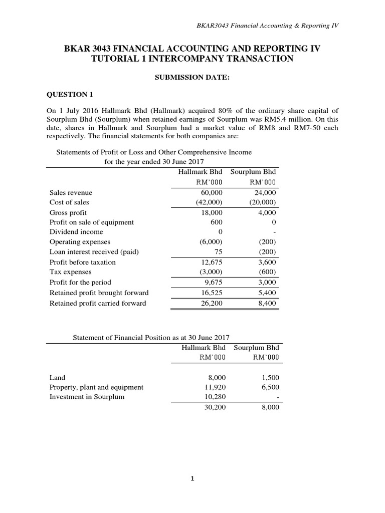 Tutorial 1 A172 Interco Transaction | PDF | Retained Earnings ...