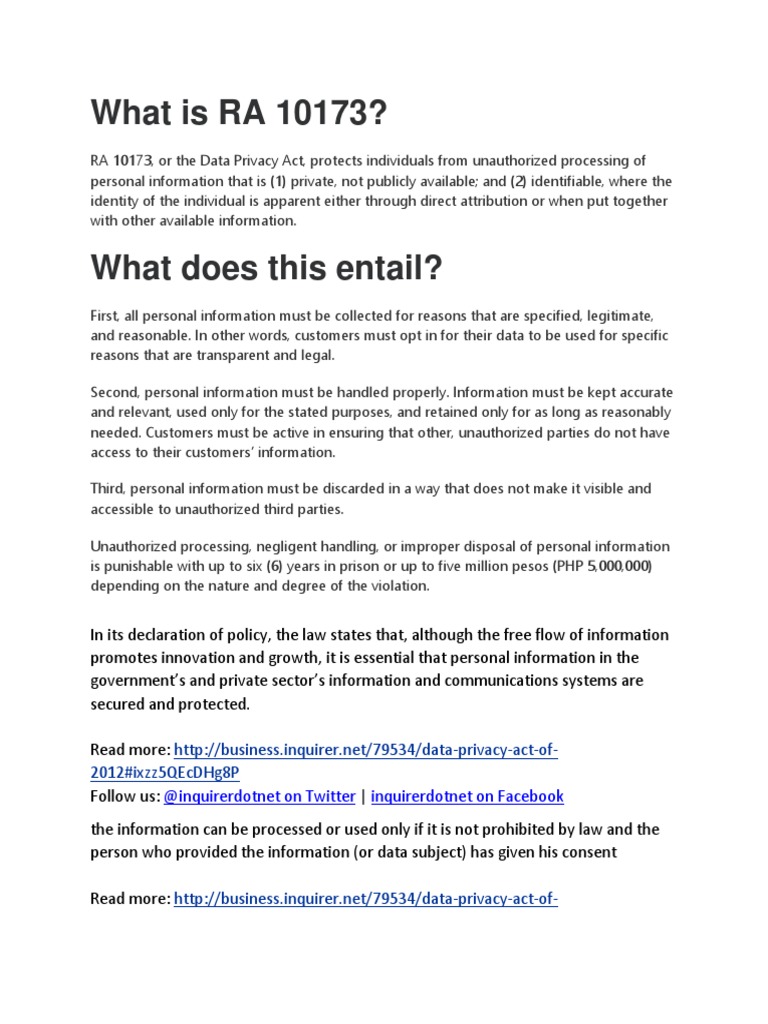 What Is Ra 10173?: 2012#Ixzz5Qecdhg8P | PDF | Social Science