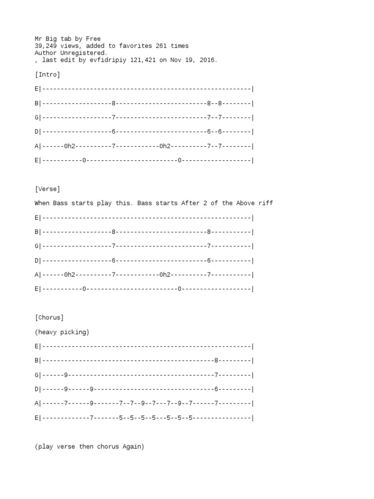 Free - MR Big Guitar Tab | PDF | Bass Guitar | Guitar Family Instruments