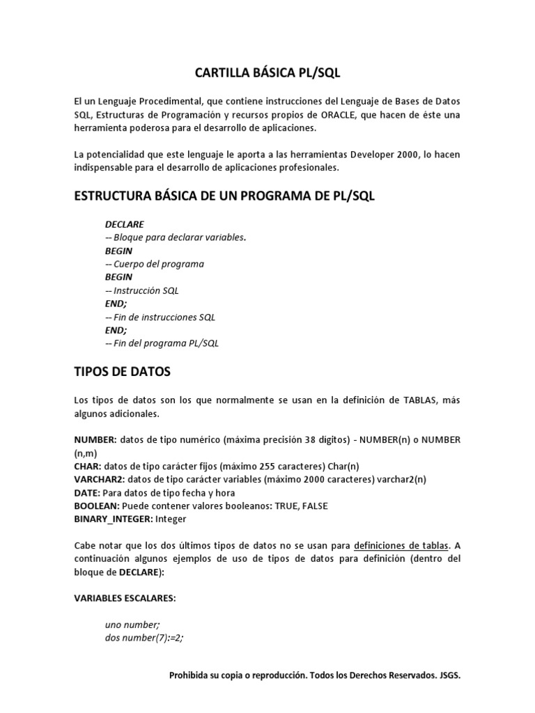 PL SQL PDF | Descargar gratis PDF | Pl / Sql | SQL