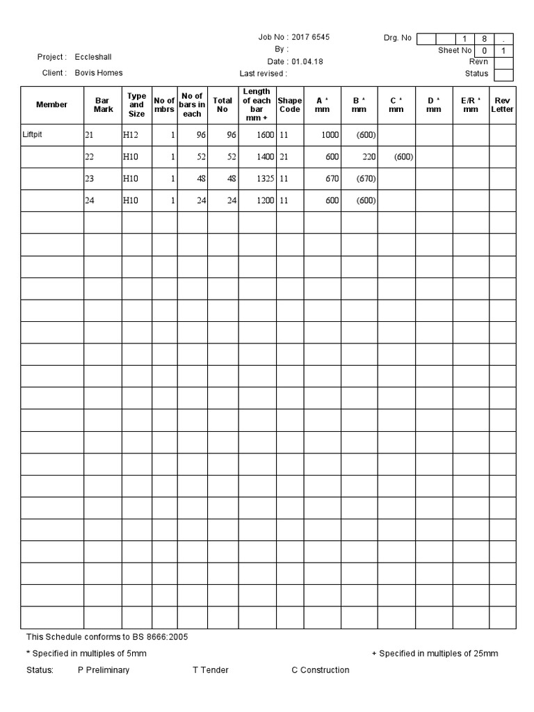Rev Letter E/R MM D MM C MM B MM A MM Shape Code Length of Each Bar MM+ ...