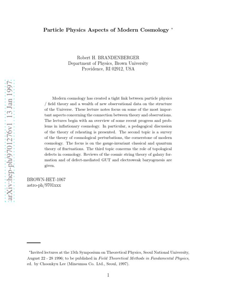 Particle Physics & Cosmology Insights | PDF | Inflation (Cosmology ...