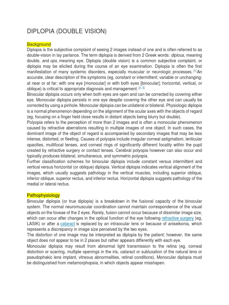 Diplopia (Double Vision) : Background | PDF | Cerebrospinal Fluid ...
