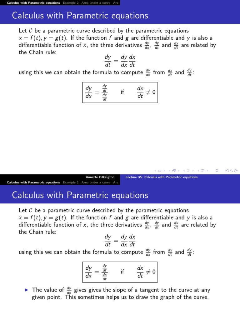Calculus With Parametric Equations | PDF | Derivative | Tangent