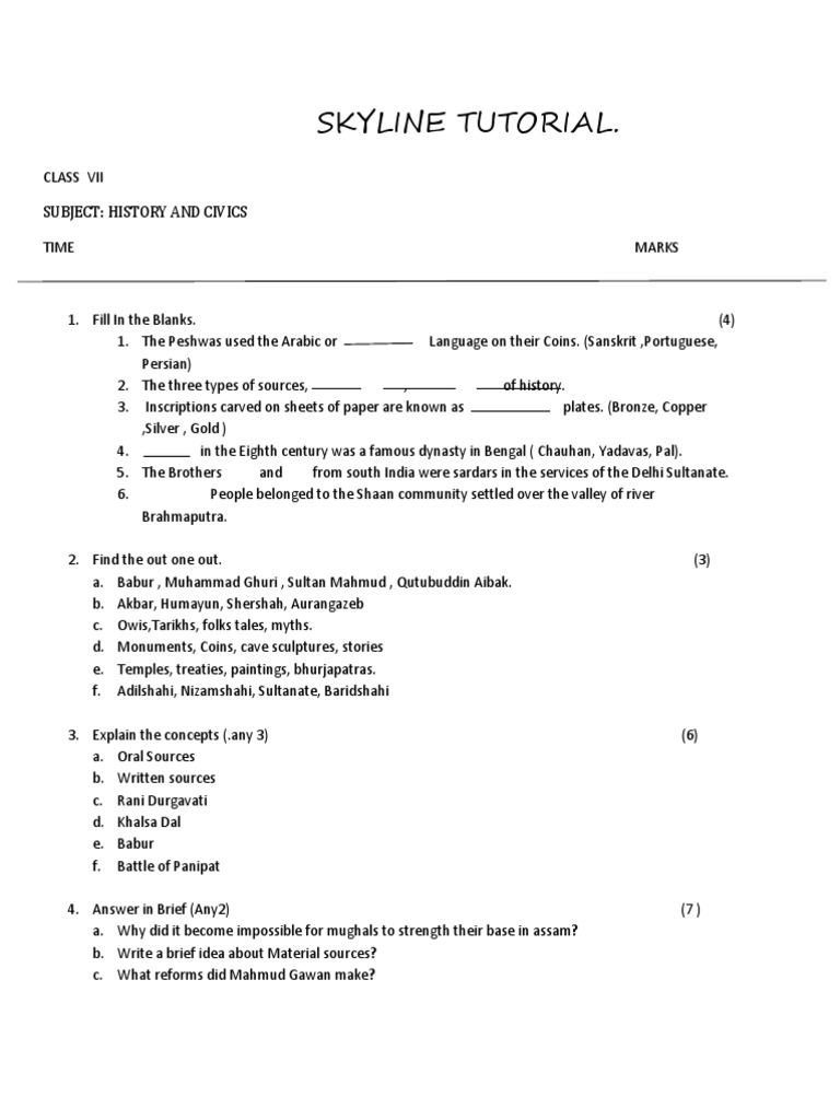 Skyline Tutorial Class 7 | PDF