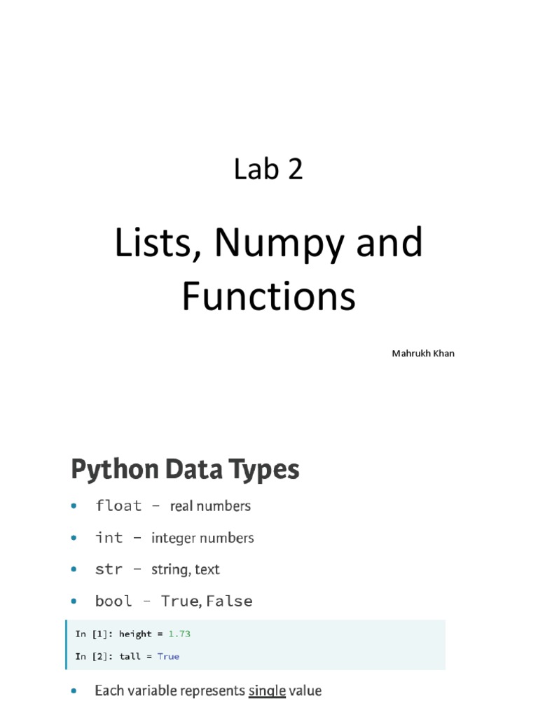 Lab 2 Numpy Arrays PDF | PDF
