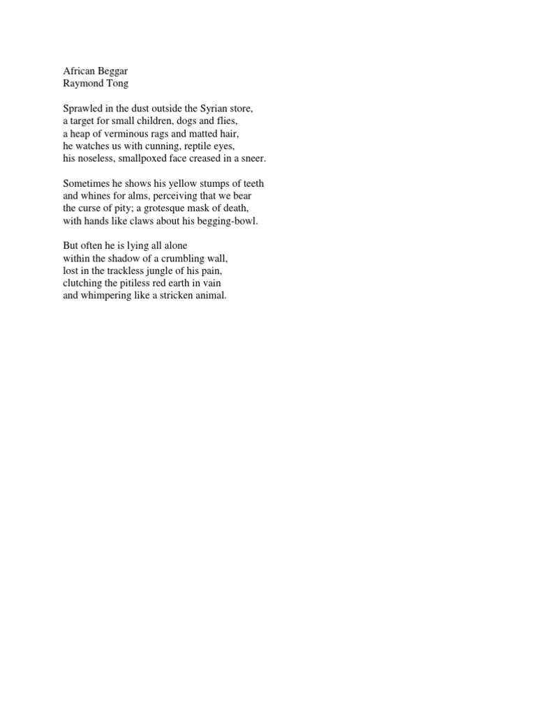 African Beggar: A Poem by Raymond Tong | PDF