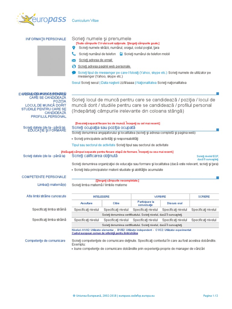 Model CV Limba Romana | PDF