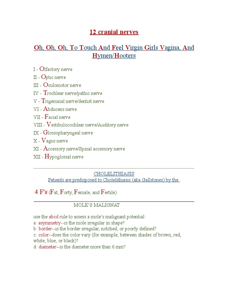 Mnemonics | PDF | Anatomical Terms Of Motion | Shock (Circulatory)