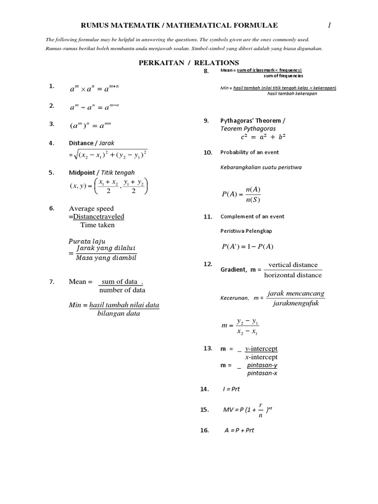 Formula Pt3 KSSM | PDF | Area | Elementary Geometry