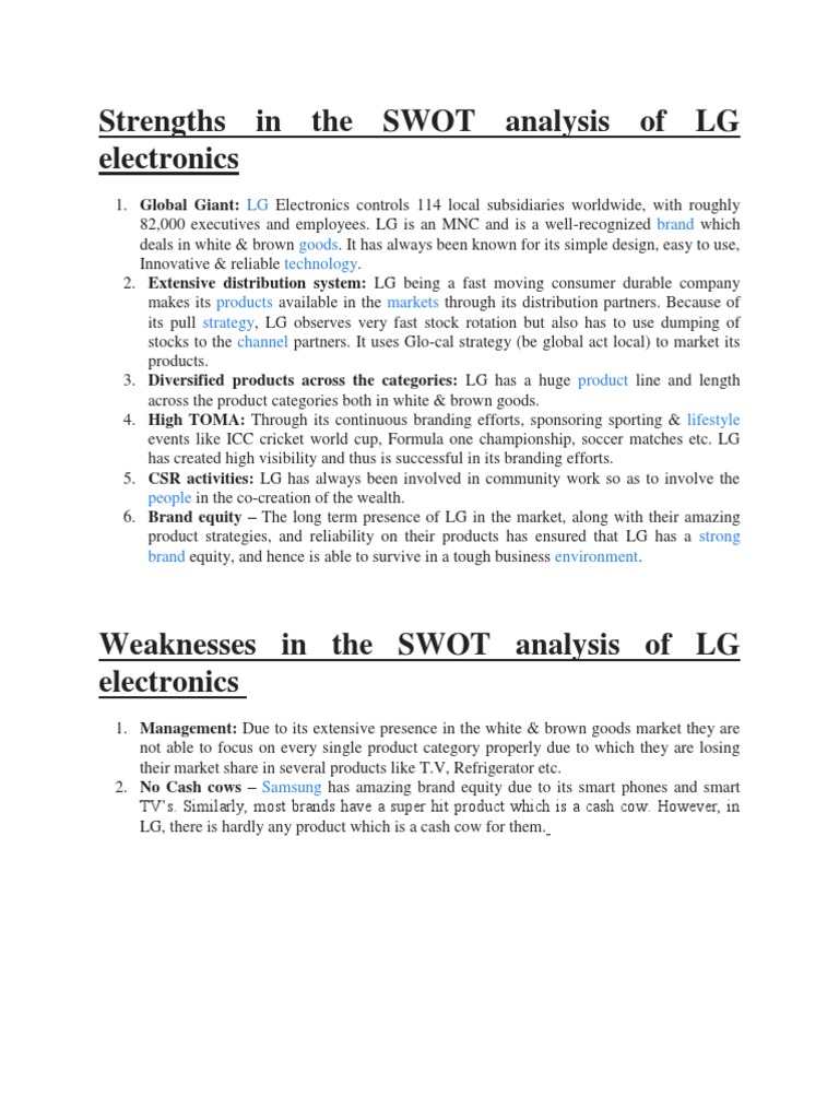 Strengths in The SWOT Analysis of LG Electronics | PDF | Competition ...