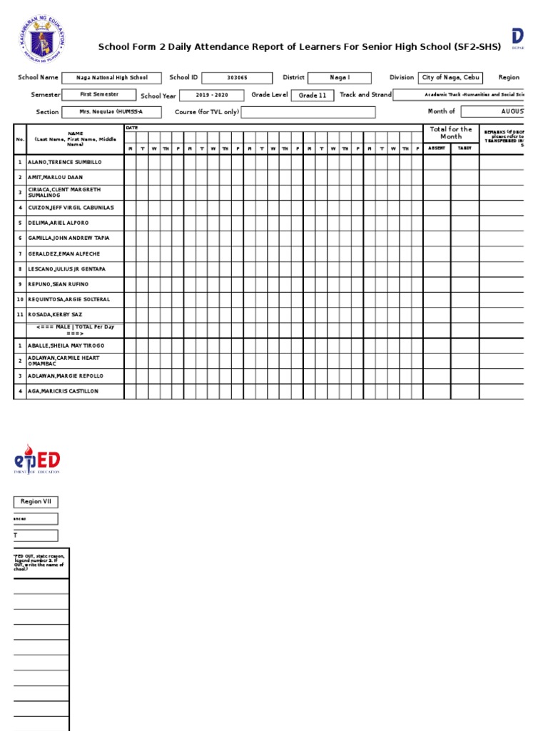 School Form 2 (SF 2) | Download Free PDF | Behavioural Sciences ...