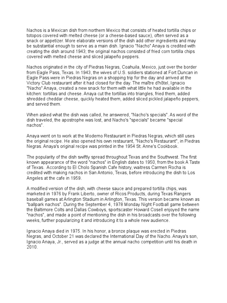 Nachos | PDF | Cuisine Of The Americas | North American Cuisine