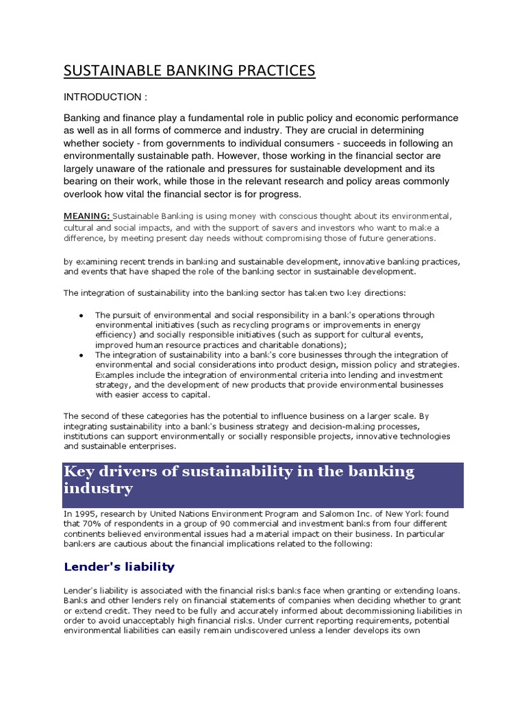 Sustainable Banking Practices Overview | PDF | Sustainability | Banks