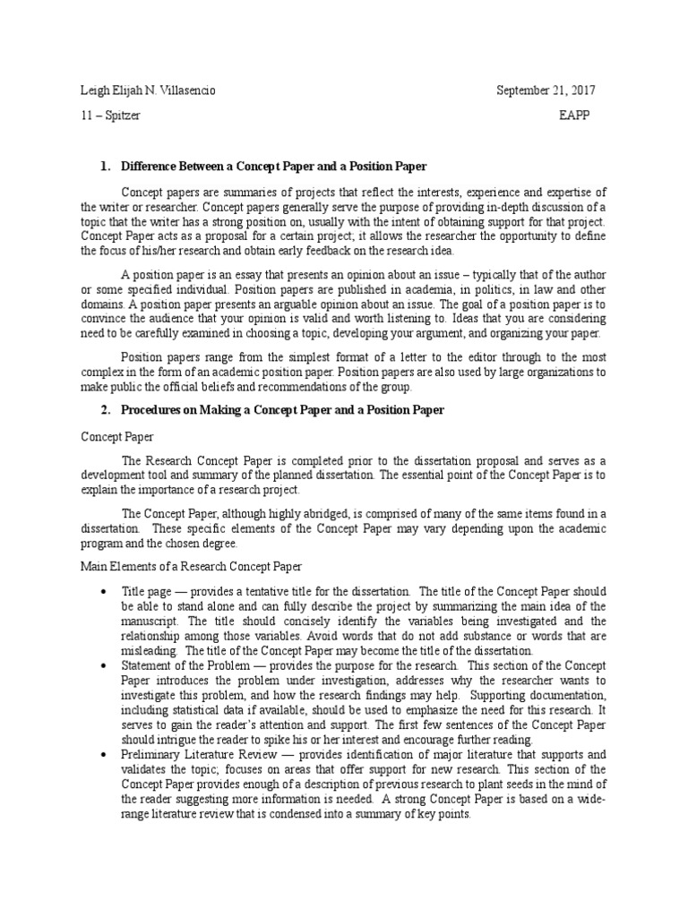 Concept vs. Position Paper Explained | PDF | Thesis | Concept
