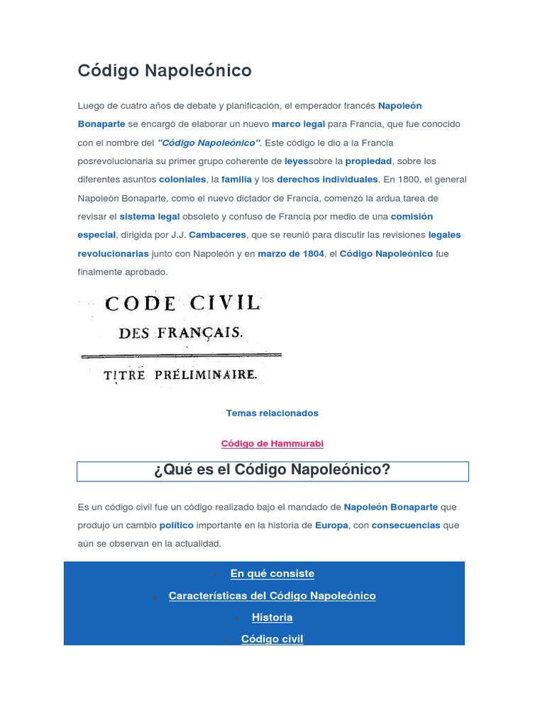 Código Napoleónico | Napoleón | revolución Francesa