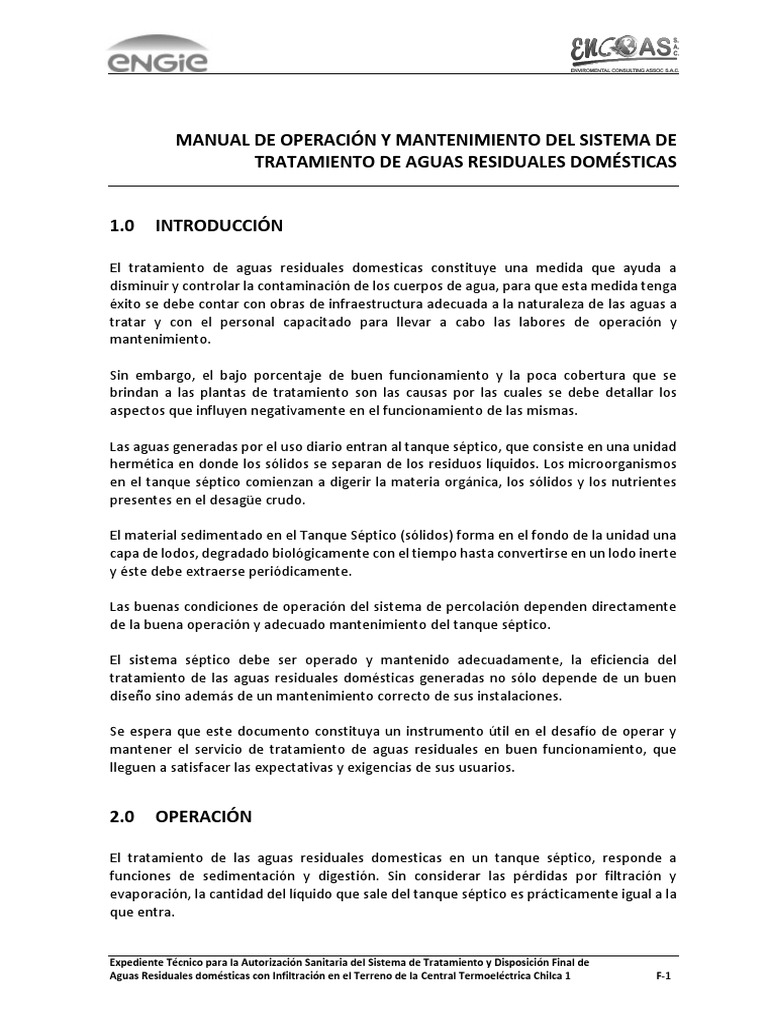Manual para la operación y mantenimiento del sistema de tratamiento de aguas residuales ...