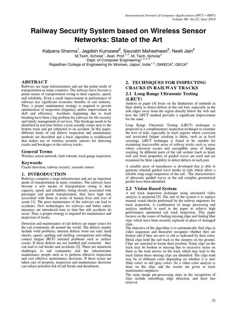 Railway Security System Based On Wireless Sensor Networks: State of The Art | PDF | Track (Rail ...