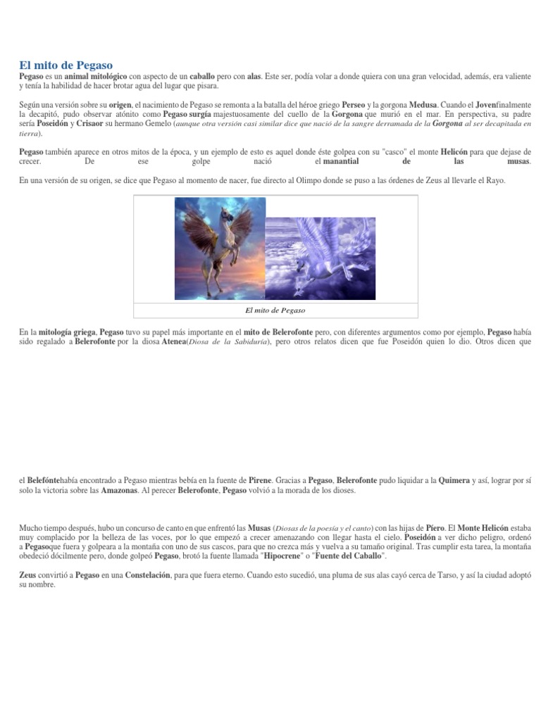 El Mito de Pegaso | PDF | Personajes mitologicos | Mitología