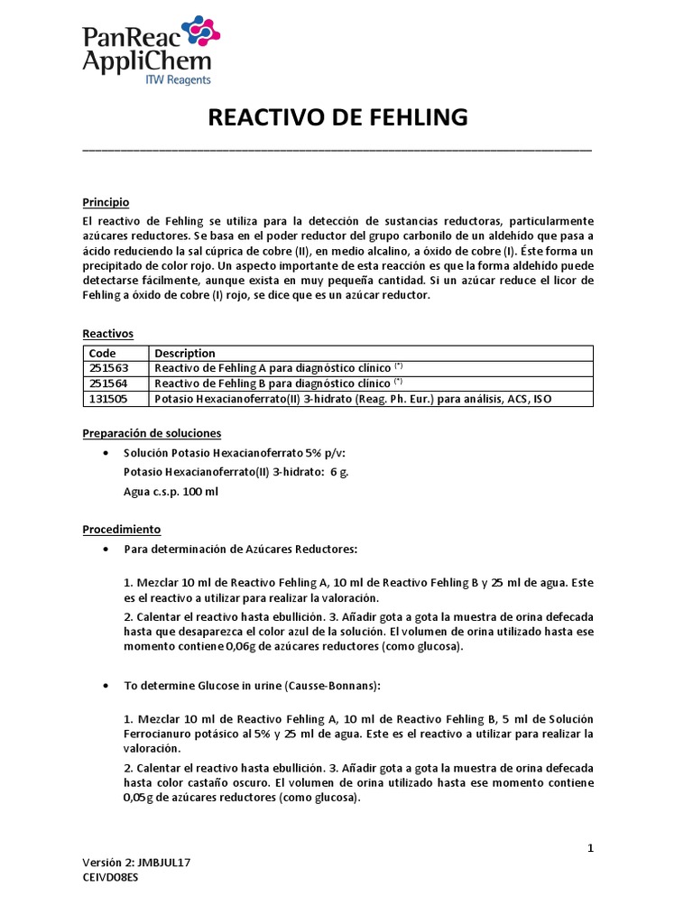 Reactivo de Fehling Instructivo PDF | PDF | Residuos | Sustancias químicas