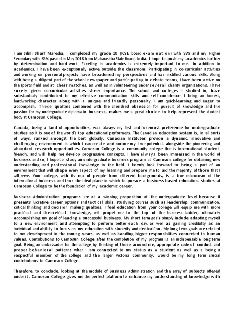 VISA SOP.docx | College | International Student