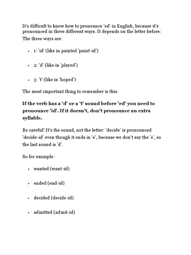 Pronouncing 'ed': Key Rules Explained | PDF | Language Arts ...