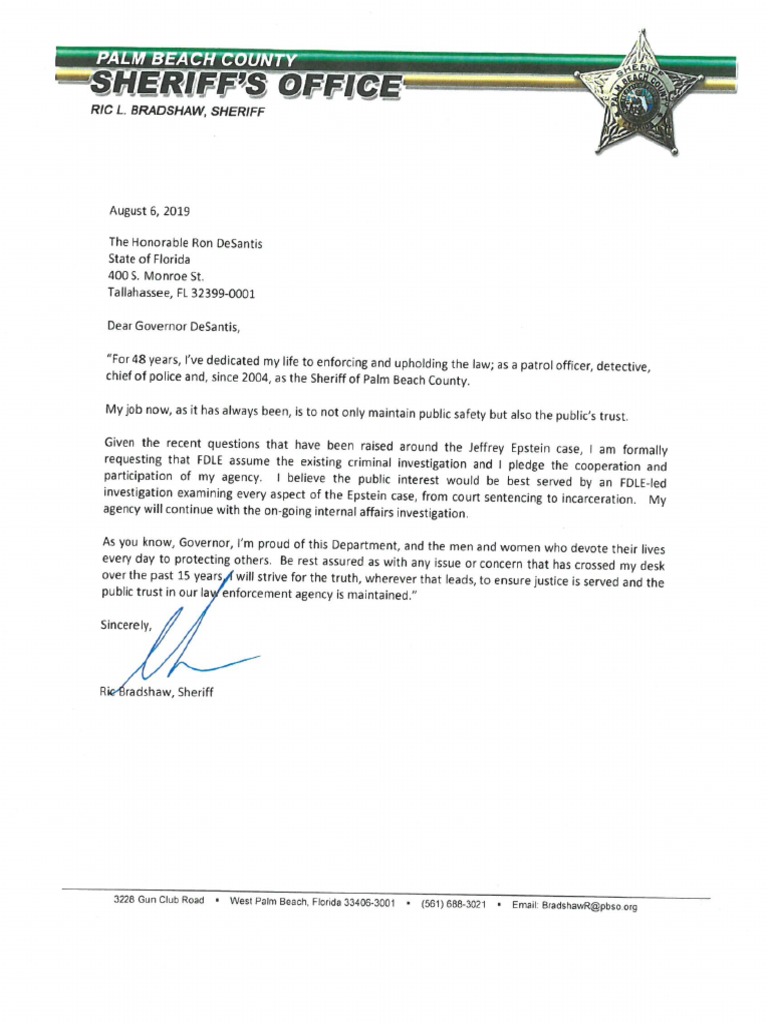 Sheriff Bradshaw's Letter | PDF