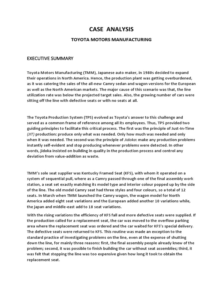 Case Analysis: Executive Summary | PDF | Toyota | Motor Vehicle