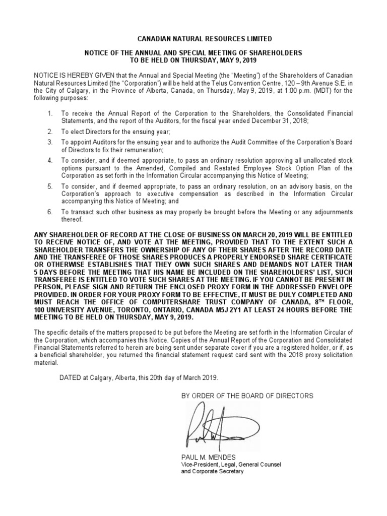 CNRL Management and Information Circular | PDF | Proxy Voting | Board ...