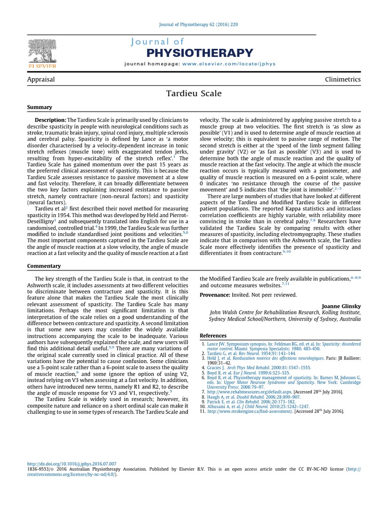 Tardieu Scale | PDF | Neurology | Neuroscience