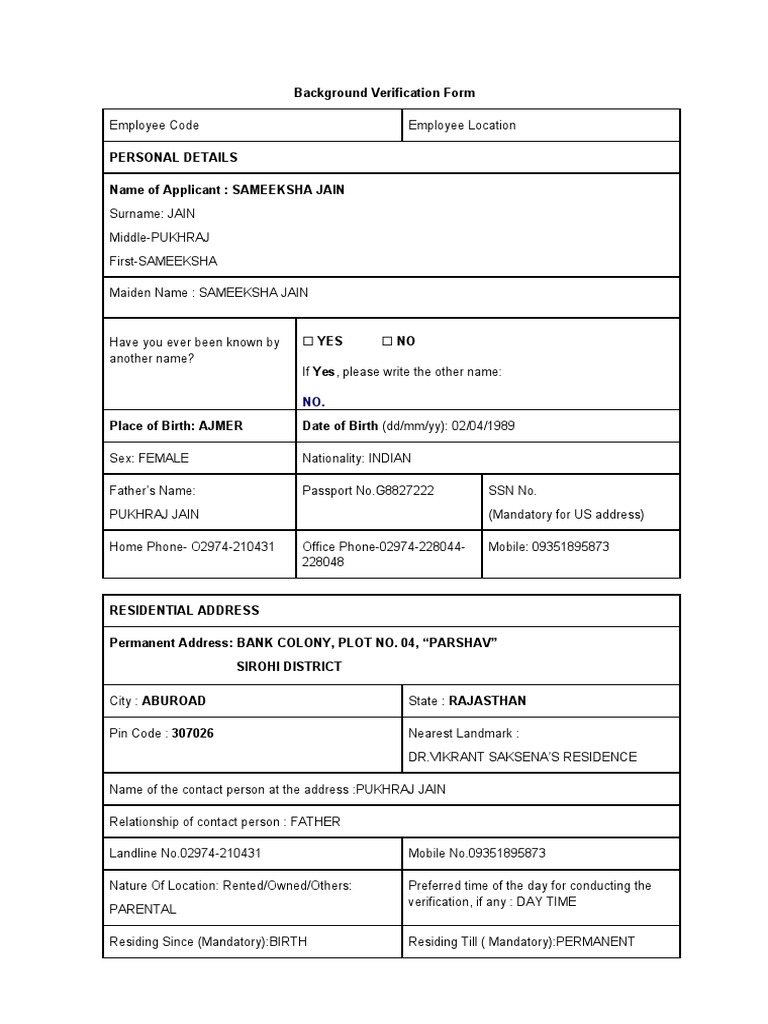BGV Form | PDF | Employment | Business