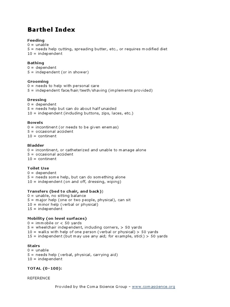 Barthel Index | PDF | Self-Improvement
