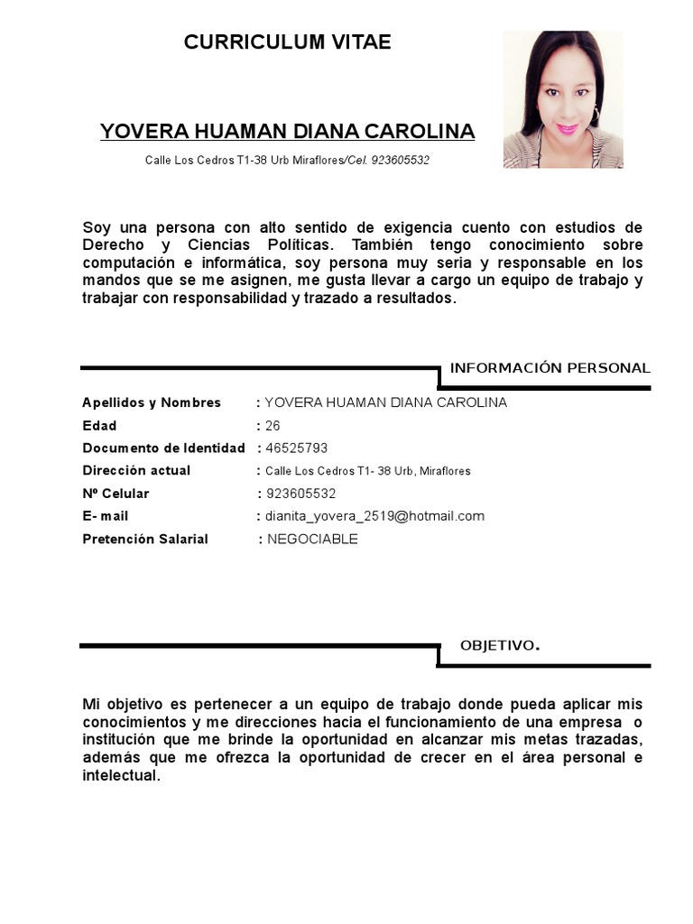 Curriculum Vitae-Diana Carolina Yovera | PDF | Business | Educación avanzada