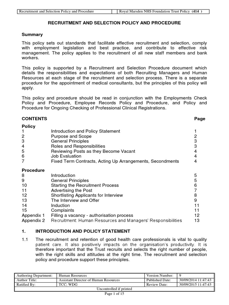 Recruitment and Selection Policy | PDF | Recruitment | Employment